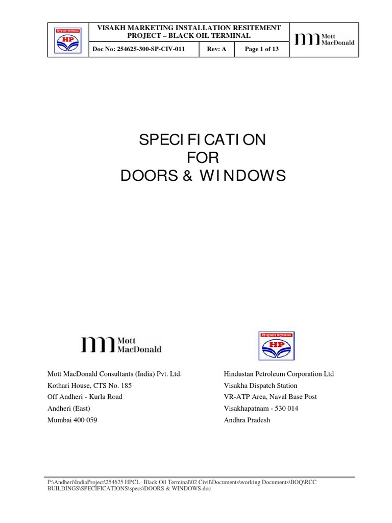 Appendix I - Specification For Doors & Windows | PDF | Door | Rolling ...