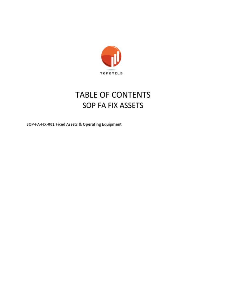 Sop Fa Fixed Assets Table of Contents | PDF