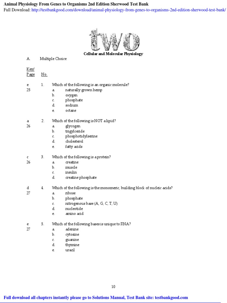 Animal Physiology Test Bank Insights | PDF | Cellular Respiration ...