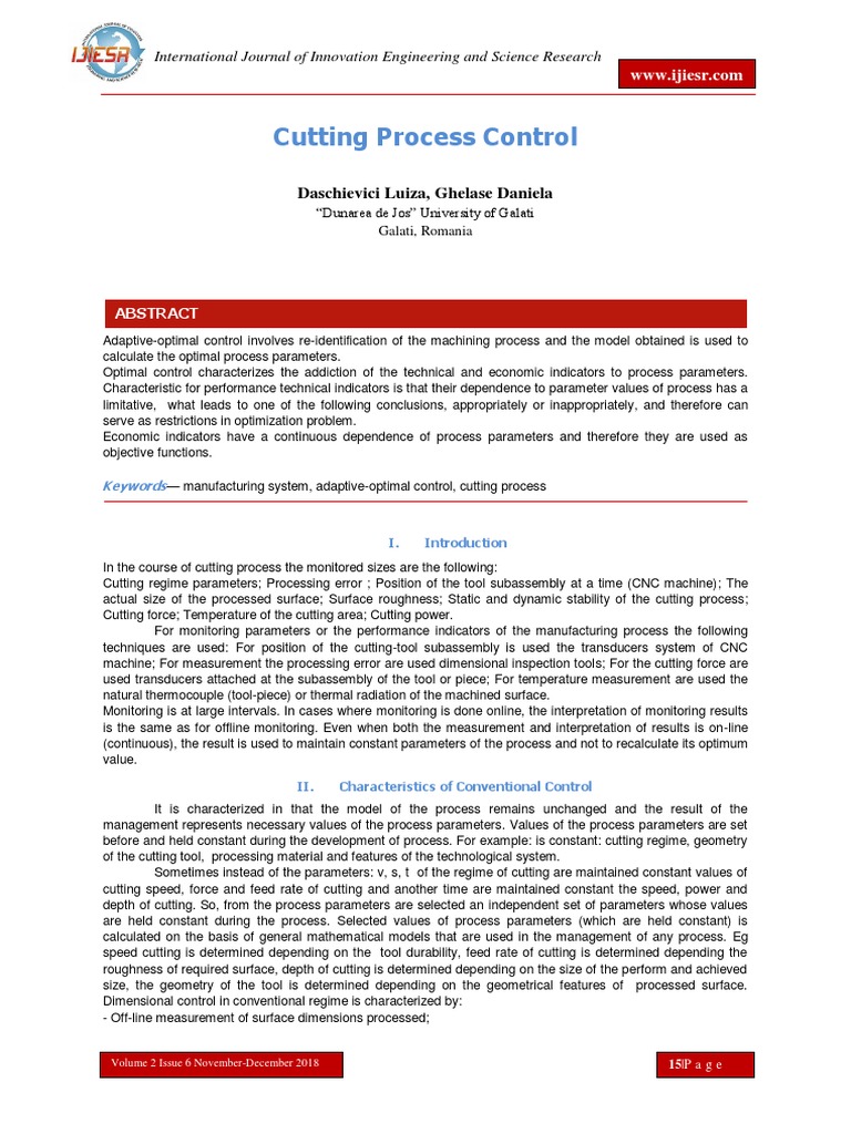 Cutting Process Control | PDF | Mathematical Optimization | Control Theory