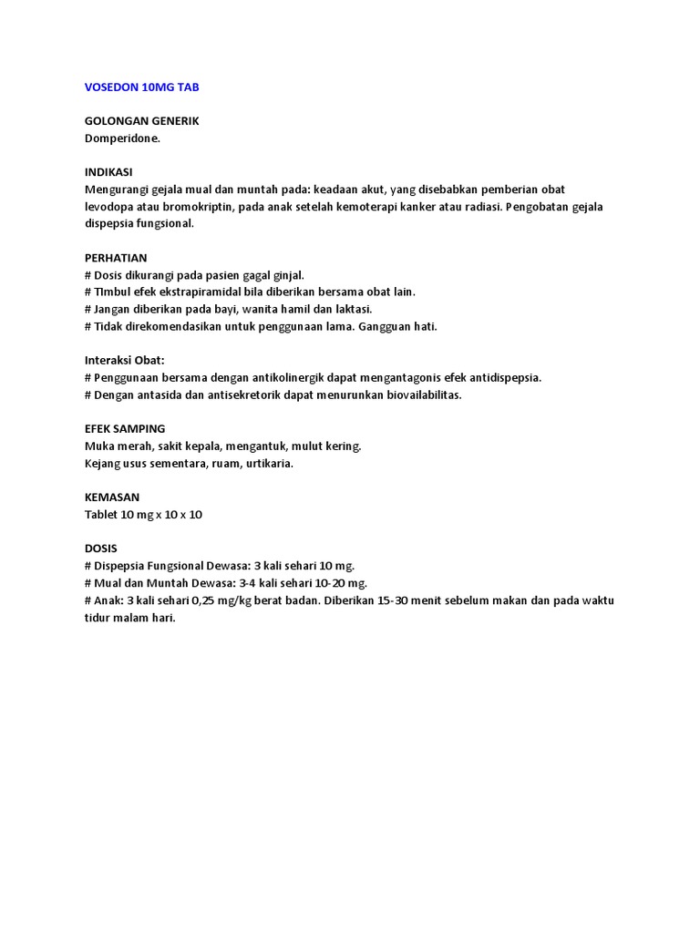 Vosedon 10mg Tab | PDF