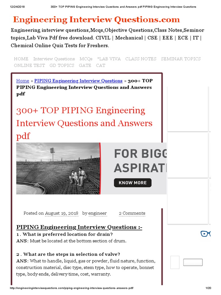 Piping Engineering Interview Q&A Guide | PDF | Valve | Pump