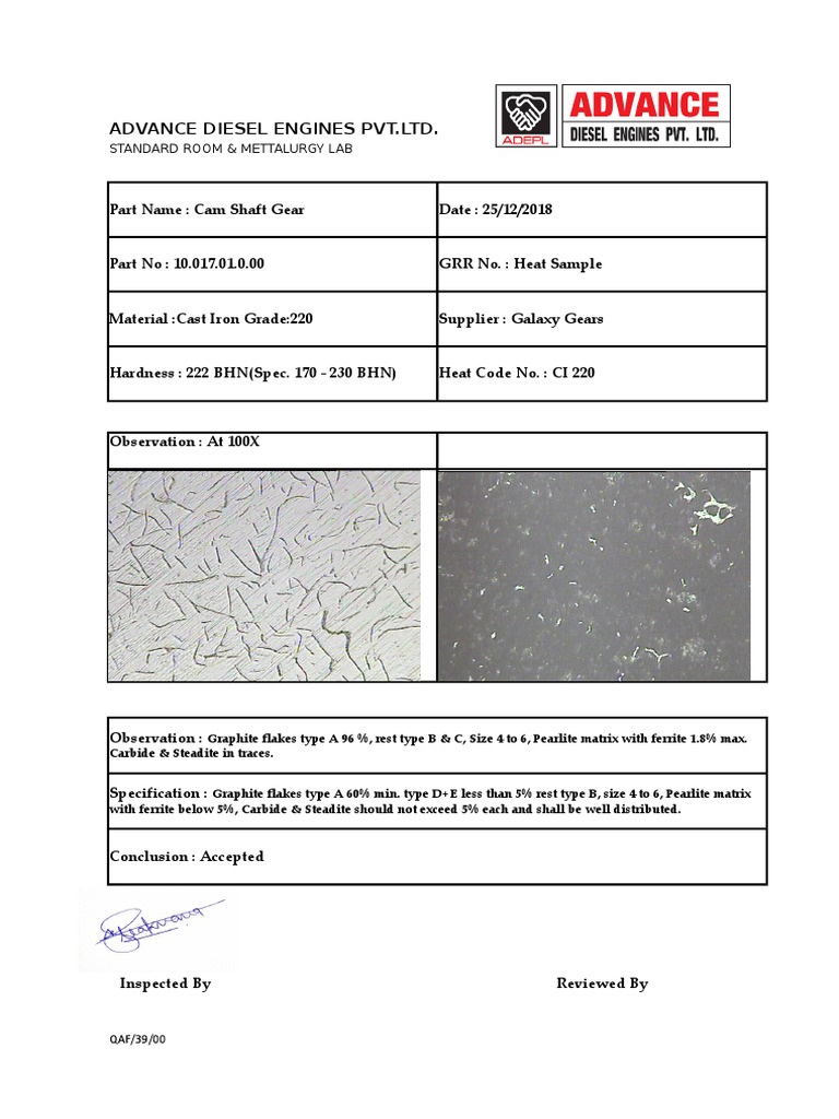 Advance Diesel Engines PVT - LTD.: Standard Room & Mettalurgy Lab | PDF