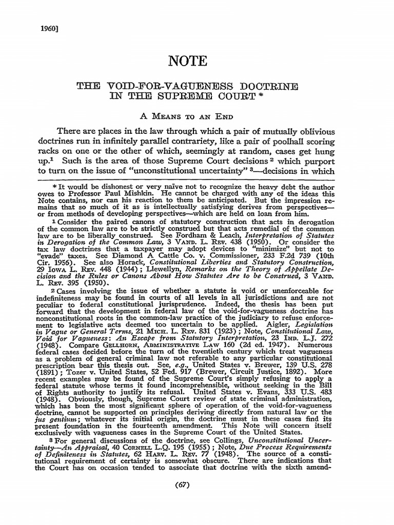 Void-For-Vagueness Doctrine in The Supreme Court | PDF | U.S. State ...