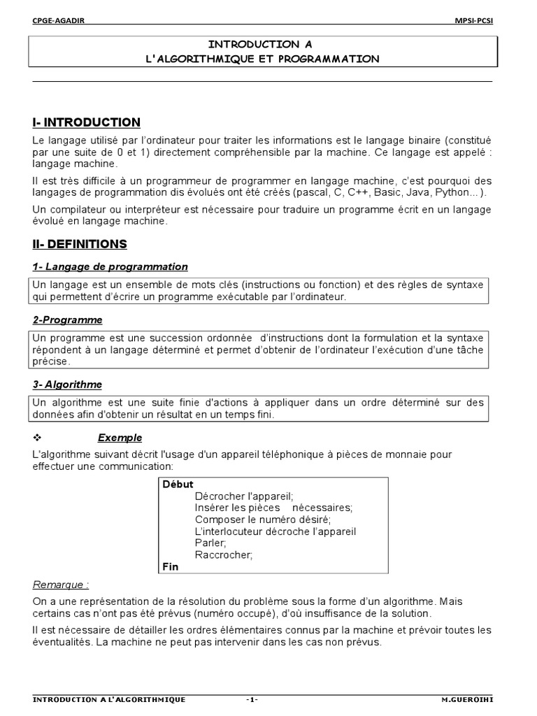 Introduction à l'Algorithmique et Programmation | PDF | Programmation informatique | Programme ...