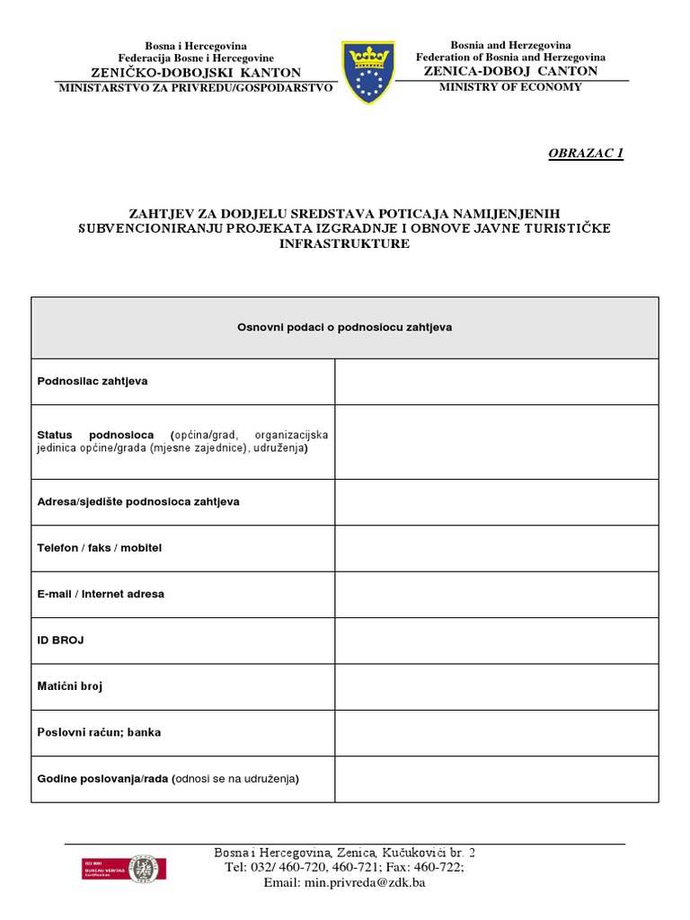 OBRAZAC ZAHTJEVA Zturis Infrastruktura | PDF