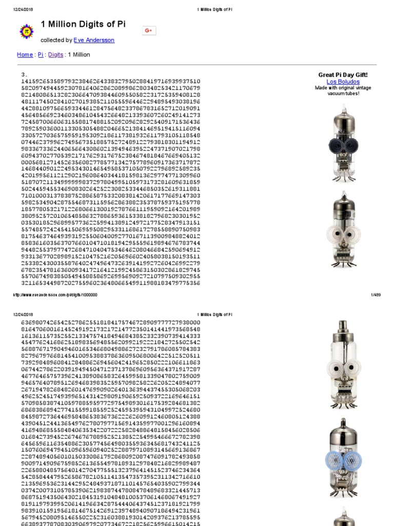 1 Million Digits of Pi | PDF | Special Functions | Real Analysis