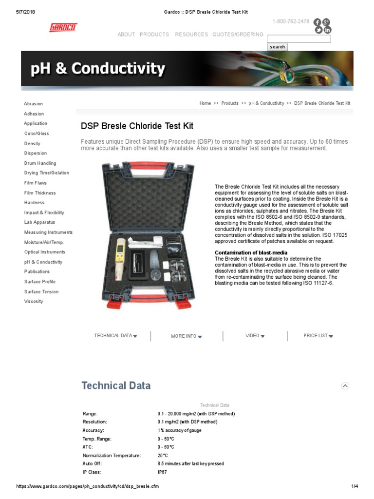 DSP Bresle Chloride Test Kit: Technical Data | PDF | Chemistry | Materials