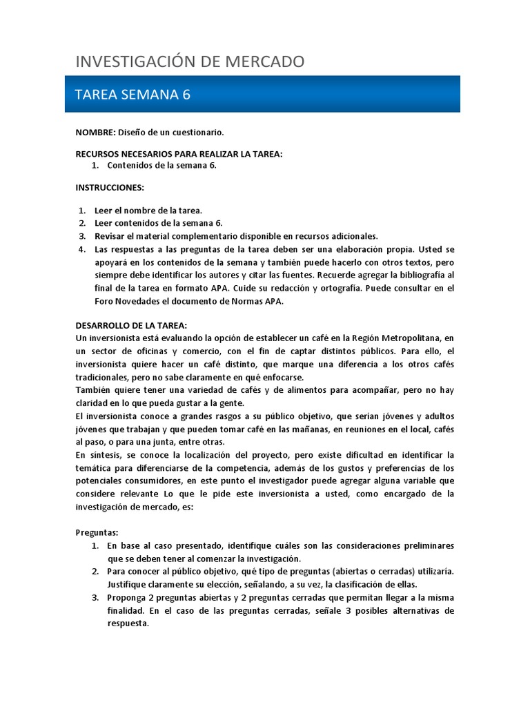 Tarea6 Editada | PDF | Investigación de mercado | Cuestionario