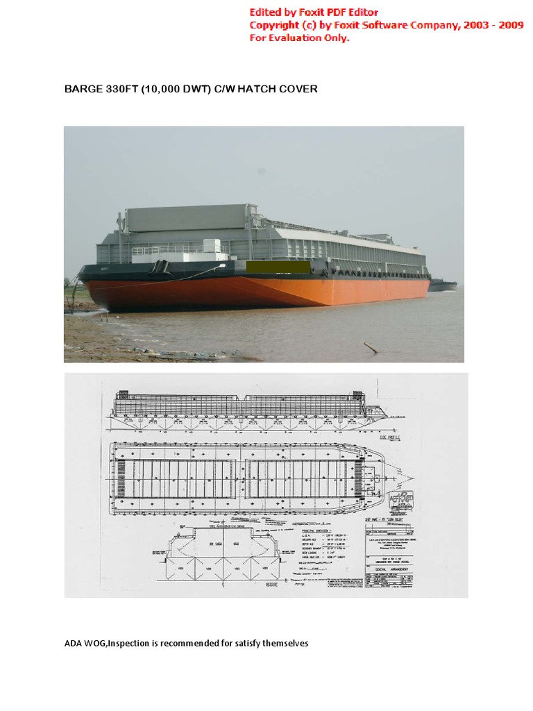 Barge 330ft 10 000 DWT With Hatch Cover For Sale | PDF