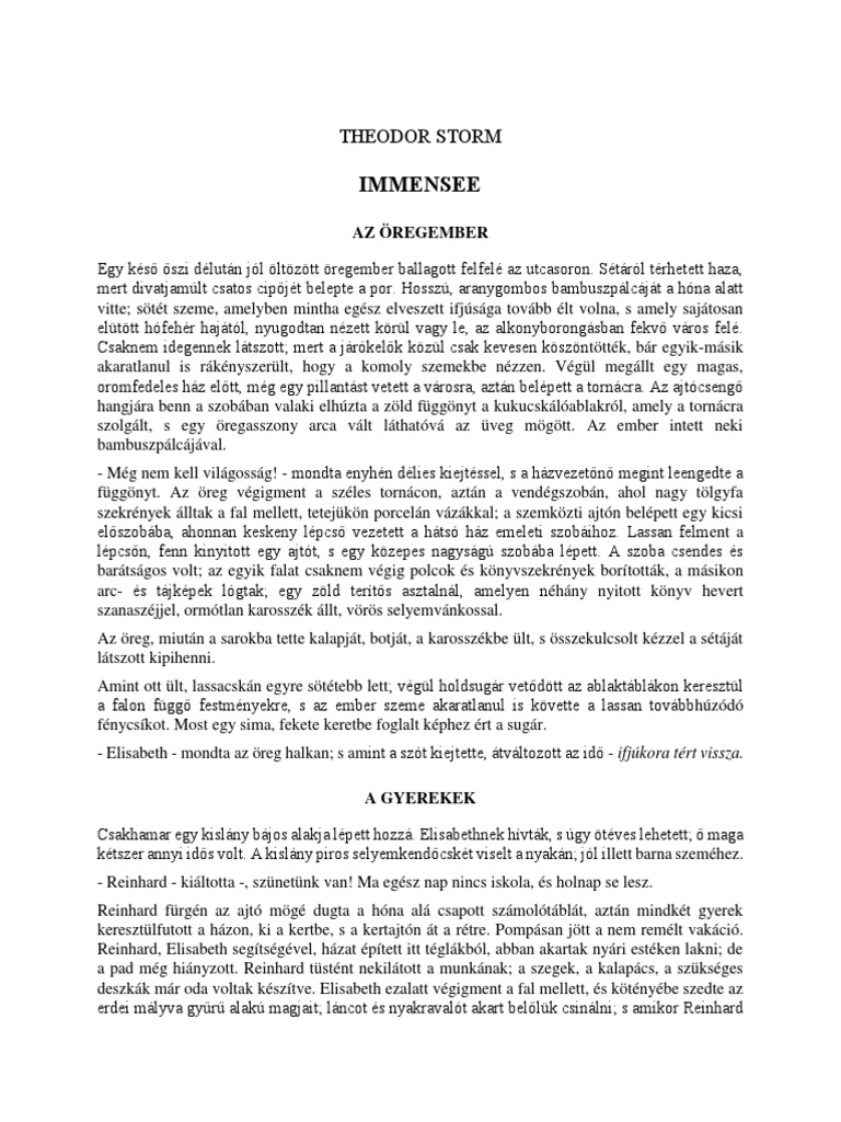 Theodor Storm - Immensee Magyar | PDF