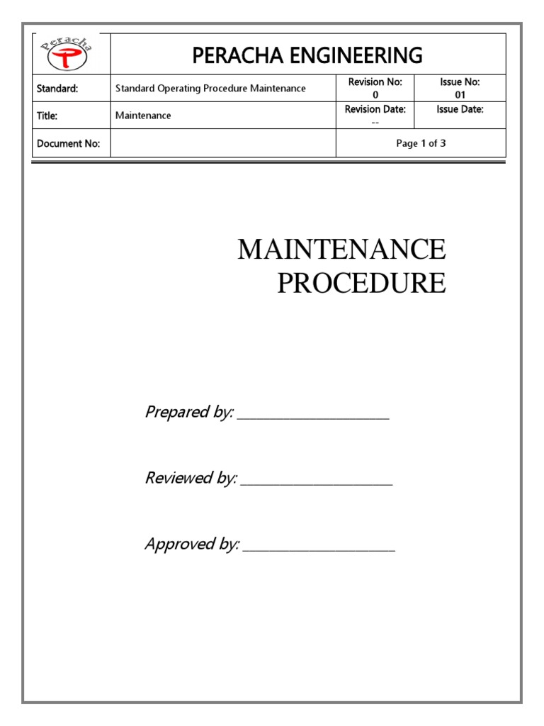 Maintenance Procedure: Peracha Engineering | Technology | Business ...