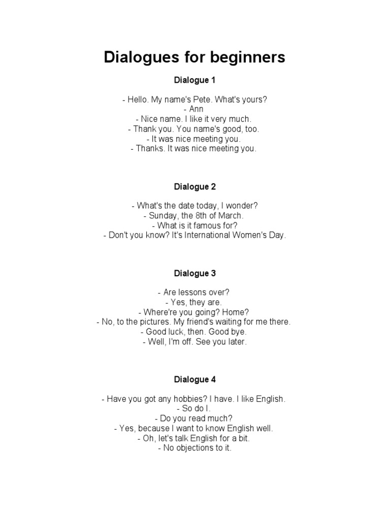 Dialogues For Beginners | PDF