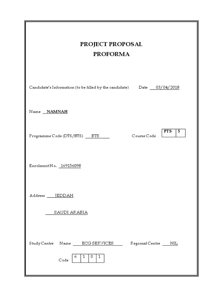 Project Proposal Proforma: Candidate's Information (To Be Filled by The Candidate) Date | PDF ...