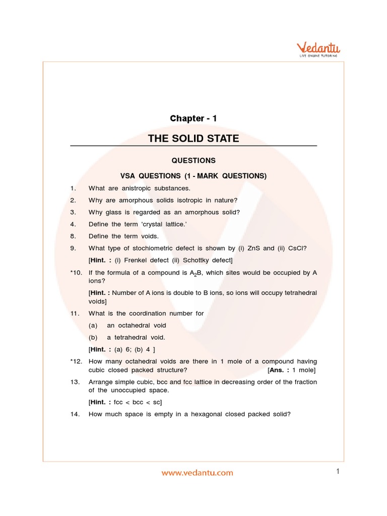 THE Solid State: Chapter - 1 | Download Free PDF | Crystal Structure ...