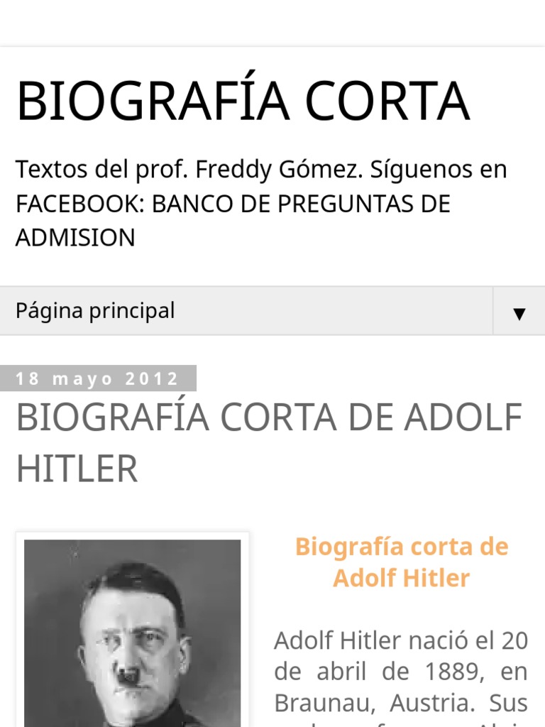 Biografía Corta - Biografía Corta de Adolf Hitler | PDF | Política ...