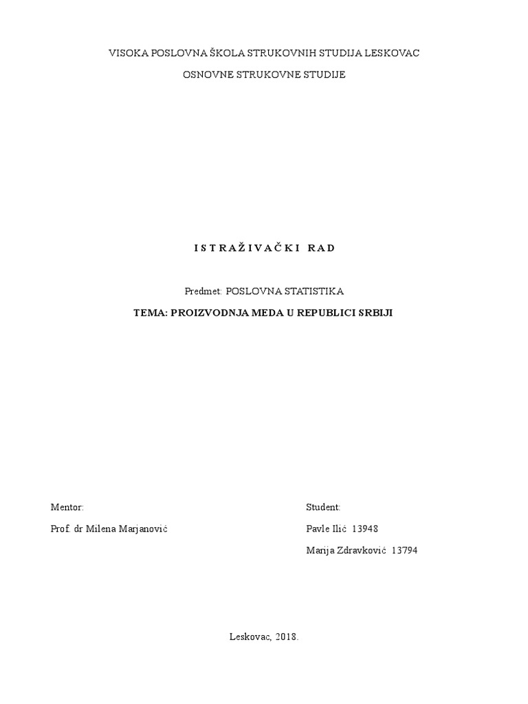 Visoka Poslovna Škola Strukovnih Studija Leskovac Osnovne Strukovne Studije | PDF