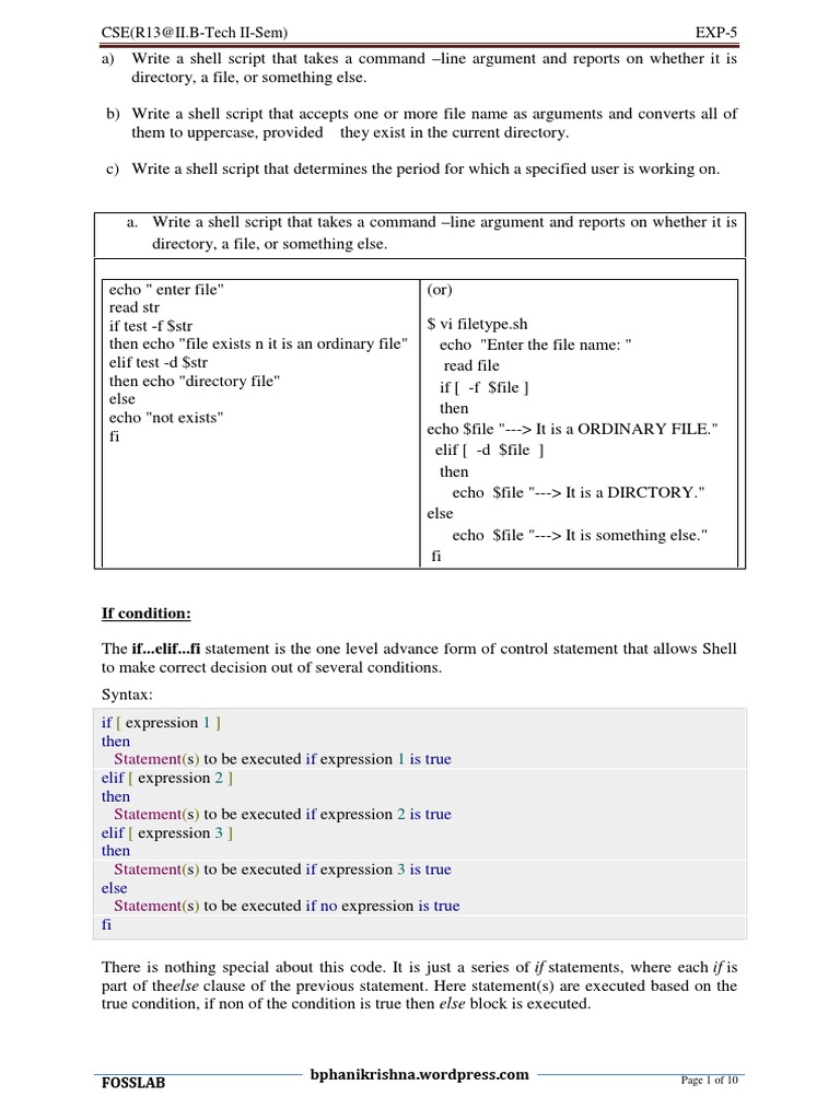 CSE (R13@II.B-Tech II-Sem) EXP-5: If Condition | PDF | Command Line Interface | Filename