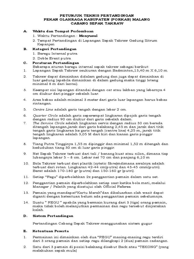 Peraturan Pertandingan Sepak Takraw 2023 | PDF