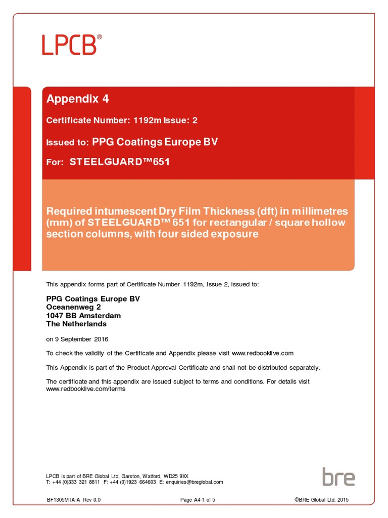 Appendix 4: PPG Coatings Europe BV Steelguard™651 | PDF | Building ...
