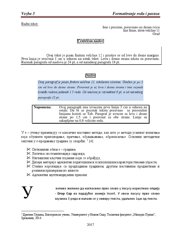 Vezba 3 Iz Worda Okviri, Nabrajanja, Fusnote | PDF