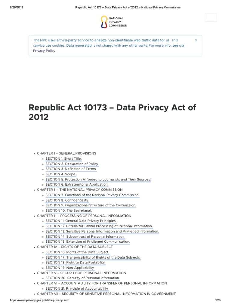 Republic Act 10173 - Data Privacy Act of 2012 National Privacy ...