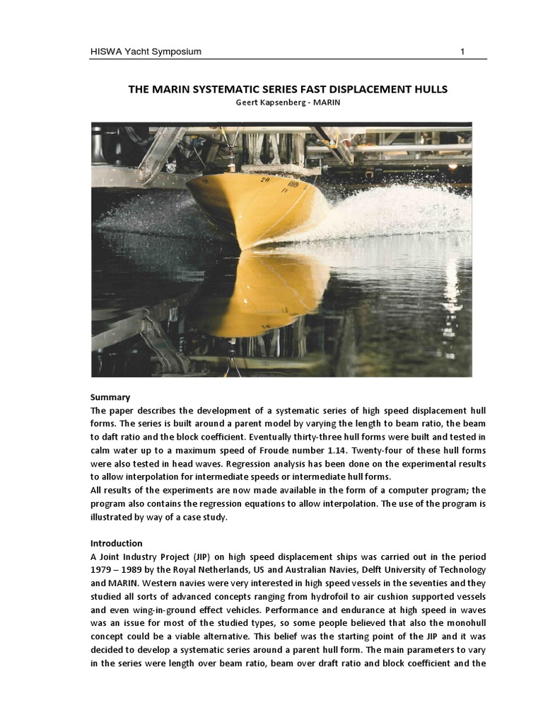 Paper Hiswa v5 THE MARIN SYSTEMATIC SERIES FAST DISPLACEMENT HULLS ...