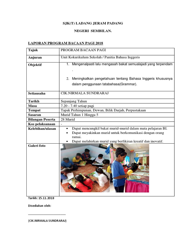 Laporan Program Bacaan Pagi 2018 | PDF