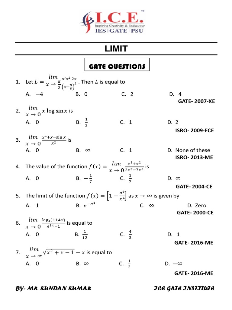 Gate Question (Limit) PDF | PDF | Teaching Mathematics