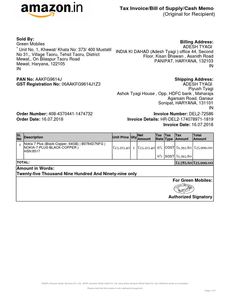 Nokia 7 Plus Invoice | PDF | Invoice | Payments
