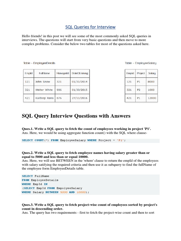 SQL Query Interview Questions With Answers | PDF | Relational Database | Database Transaction