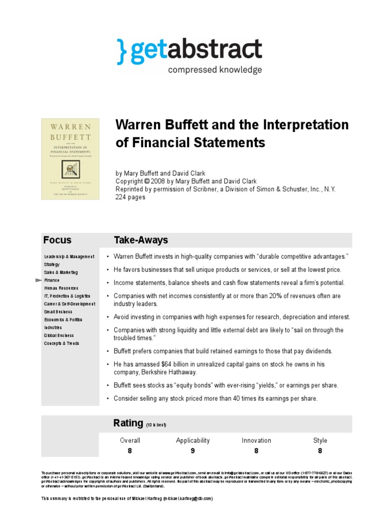 Book Warren Buffett and The Interpretation of Financial Statements ...