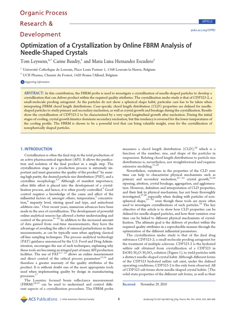 Optimization of A Crystallization Using FBRM Analysis of Needle Shapred Crystals PDF | PDF ...