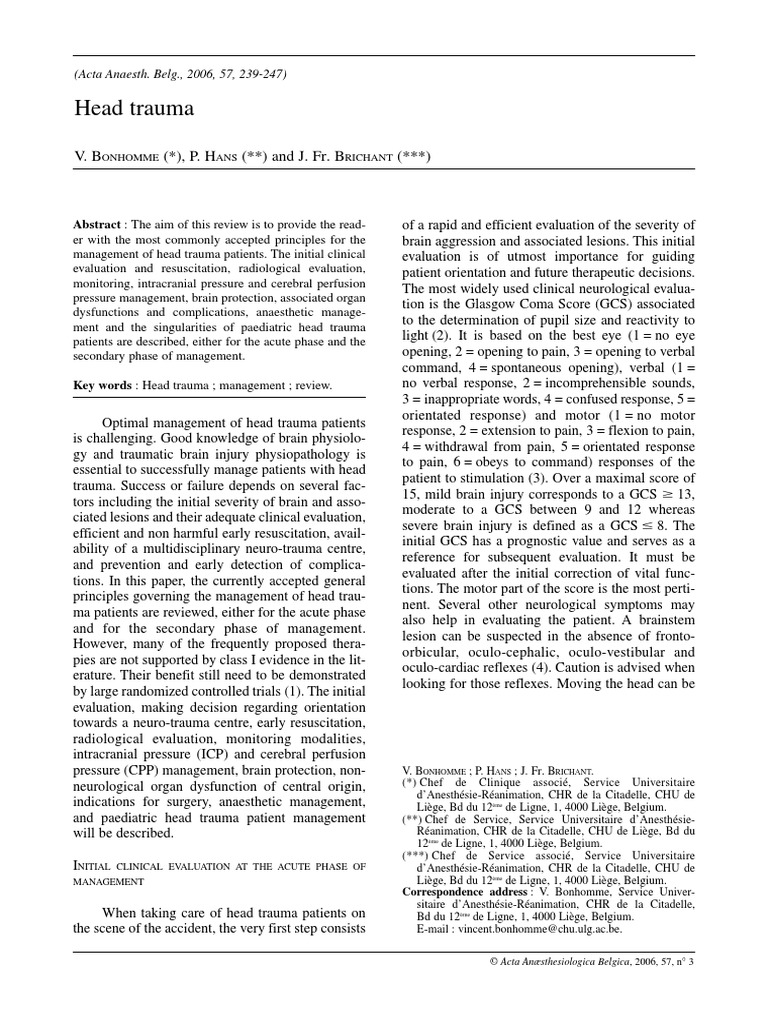 Head Trauma: V. B ( ), P. H ( ) and J. Fr. B ( ) | PDF | Traumatic ...