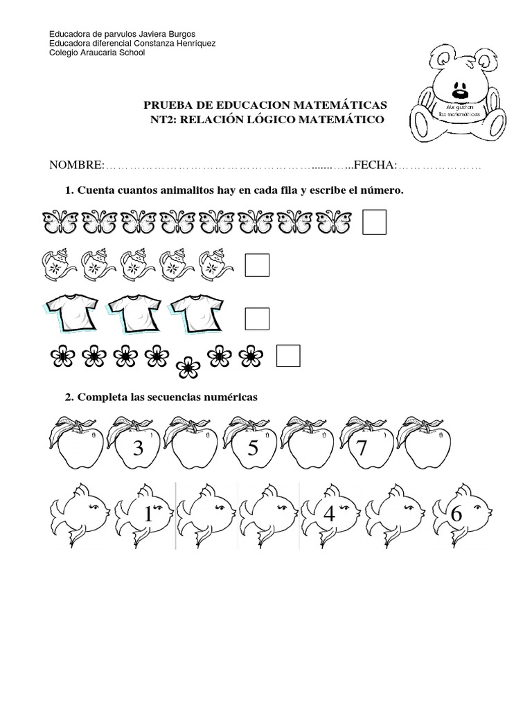 Evaluación Inicial de Matemáticas Preescolar | PDF