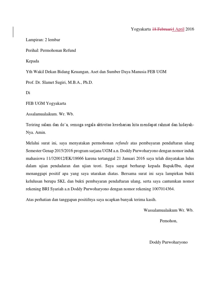 Contoh Surat Refund | PDF