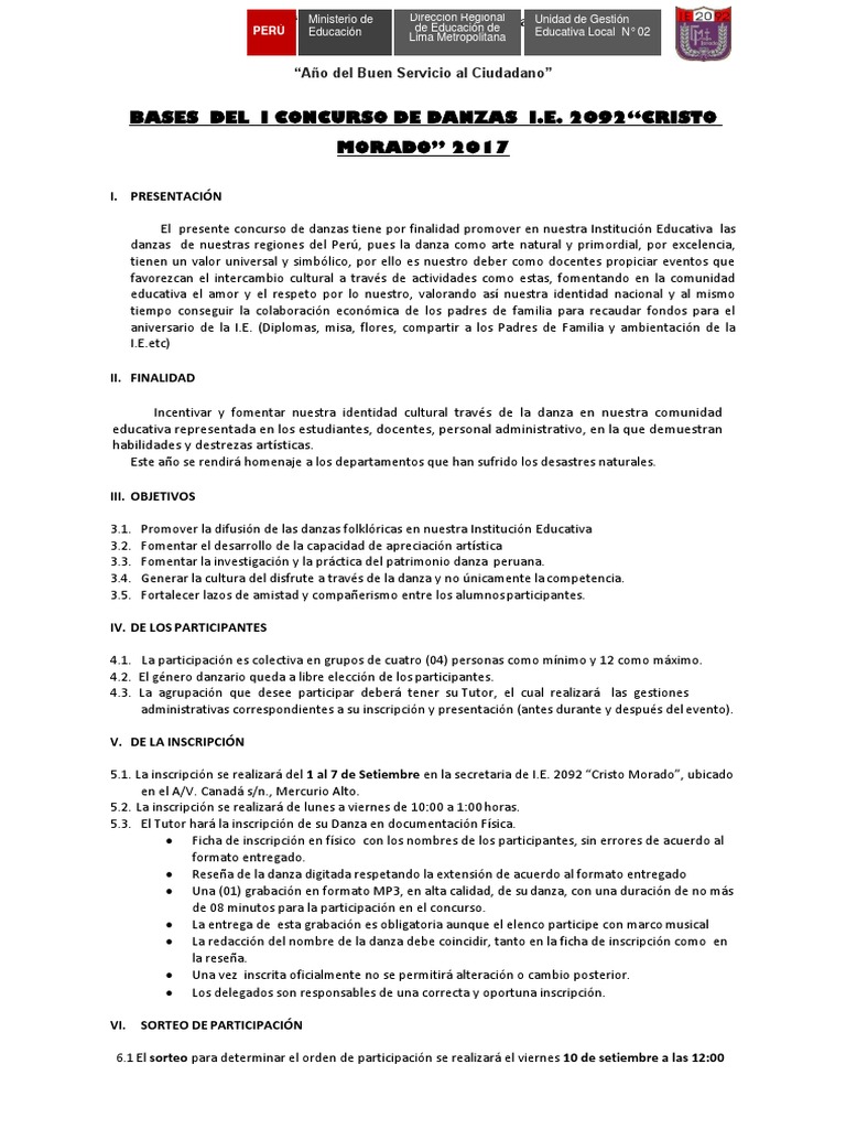Bases Del Concurso de Danza-2017 | PDF | Ritmo | Bailes Bases Del Concurso de Danza-2017 | PDF | Ritmo | Bailes