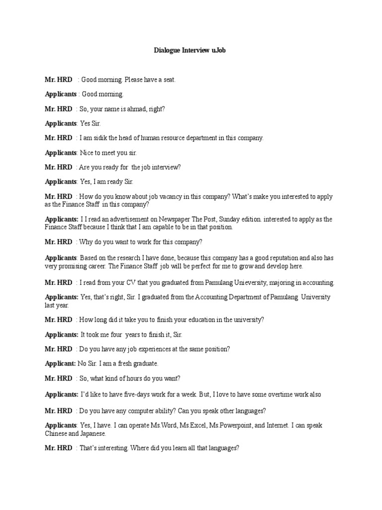 Contoh Dialog Interview | PDF