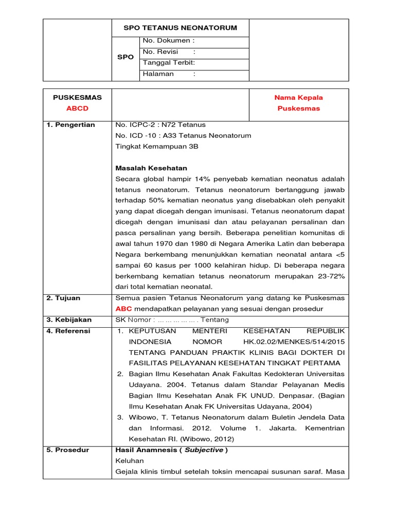 SOP Tetanus Neonatorium S | PDF