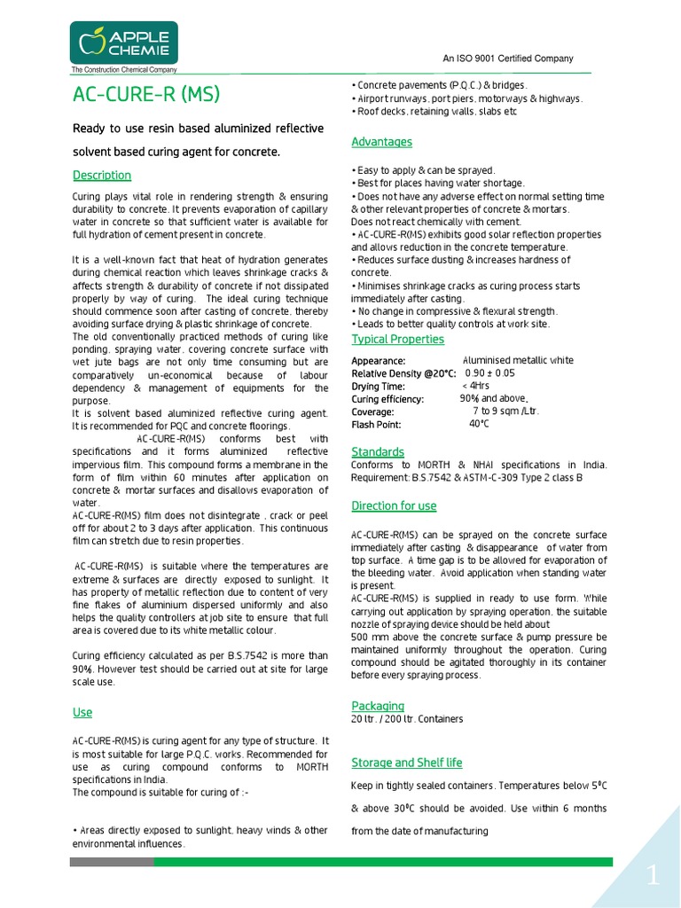 Ac-Cure-R (MS) | PDF | Casting (Metalworking) | Concrete