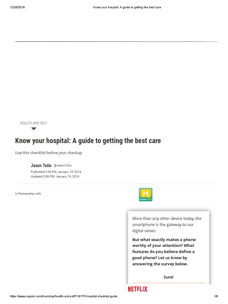 Hospital Care Checklist Guide | PDF | Hospital | Health Policy