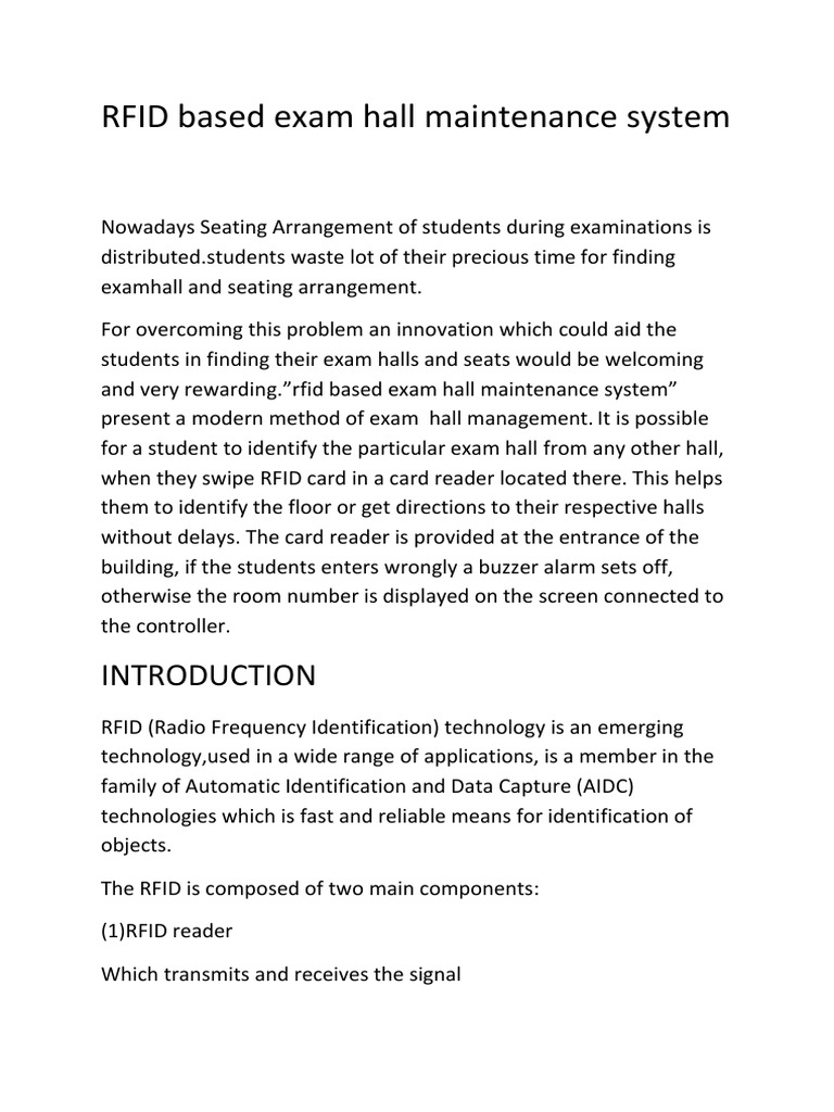RFID Based Exam Hall Maintenance System | PDF | Radio Frequency ...