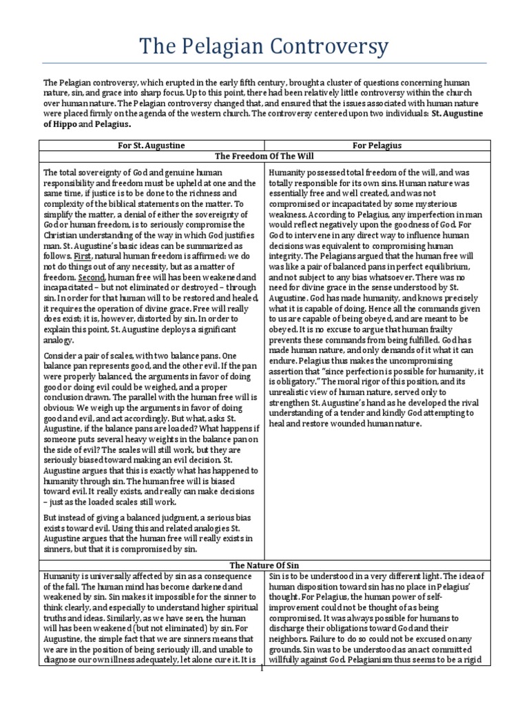 The Pelagian Controversy: of Hippo and Pelagius. For St. Augustine For ...