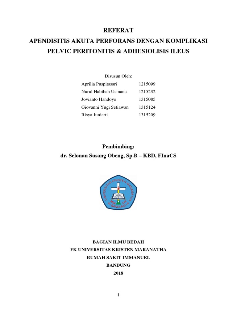 Referat Apendisitis Akuta Perforans Dengan Komplikasi Pelvic ...