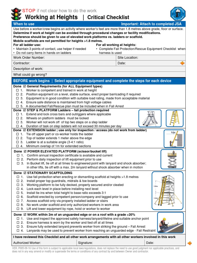 Working at Heights Checklist1112222333 | PDF | Scaffolding | Elevator