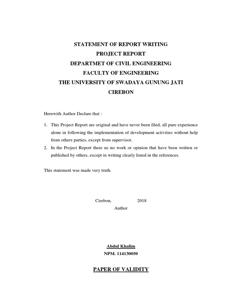 Statement of Report Writing Project Report Departmet of Civil ...