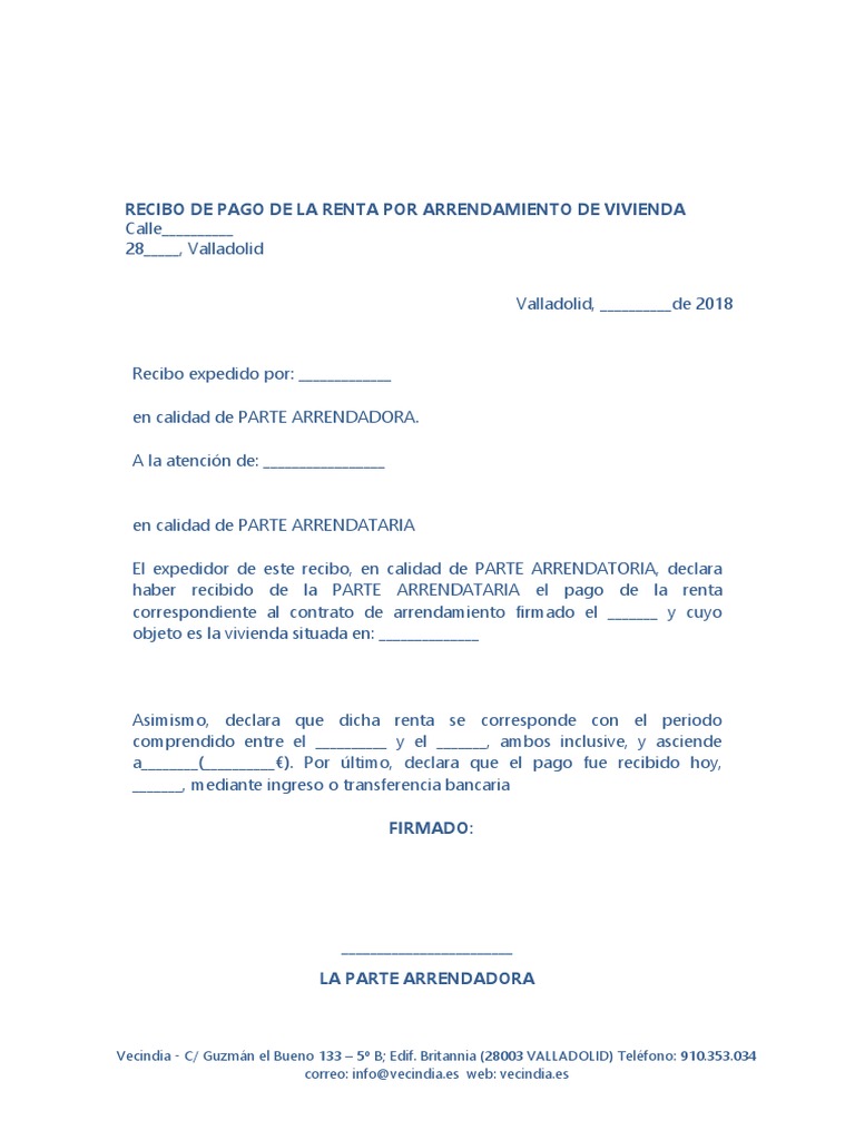 Plantilla Recibo Pago Renta Por Arrendamiento | Pagos | Propiedad