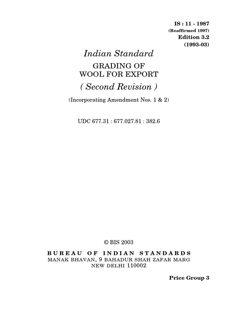 Indian Standard: Grading of Wool For Export | Download Free PDF | Wool ...