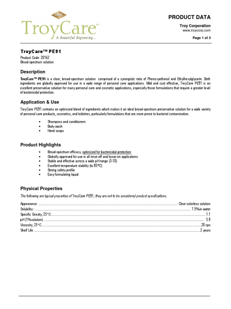 TDS PE91 (Sama DGN Euxyl PE9010) ENG | PDF | Damages | Nature