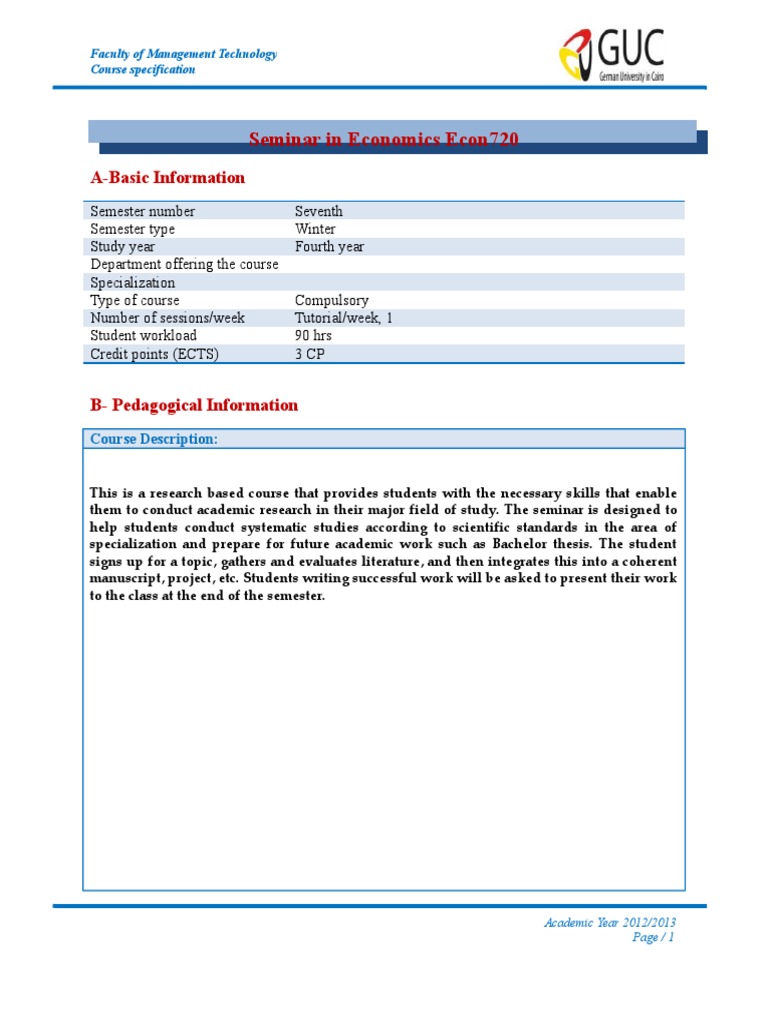 Seminar in Economics Econ720: A-Basic Information | PDF | Lecture ...